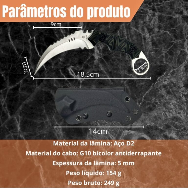 Karambit Full Tang 18,5cm – Lâmina em Aço D2 com Cabo G10 ...